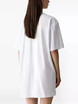 MSGM Floral Embroidered Cotton Mini Dress - White