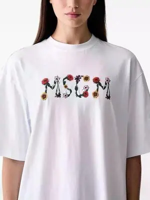 MSGM Floral Embroidered Cotton Mini Dress - White
