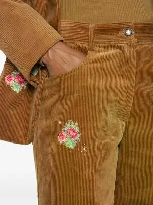 FORTE_FORTE Floral-embroidered Corduroy Trousers