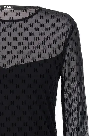 Karl Lagerfeld Long Sleeved Mesh Crewneck Top