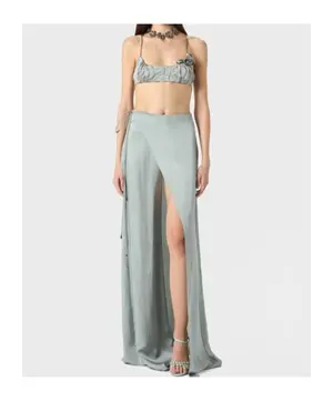 Blumarine High Waisted Wrap Detail Trousers - Gray