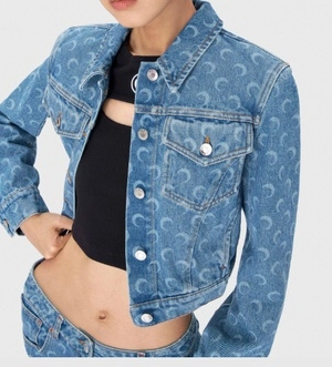 MARINE SERRE Moon- Laser-etched Water-resistant Short-sleeved Denim Jacket