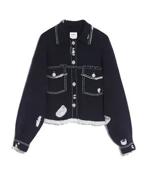 BARRIE Fringe-trim Denim Jacket