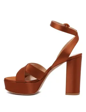GIANVITO ROSSI Crossover Platform Block Heel Sandals - Brown