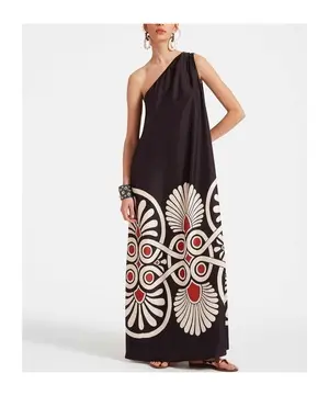 La DoubleJ Roy Geometric-print Silk One-shoulder Maxi Dress