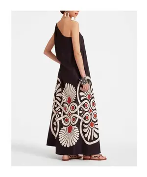 La DoubleJ Roy Geometric-print Silk One-shoulder Maxi Dress