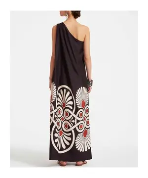 La DoubleJ Roy Geometric-print Silk One-shoulder Maxi Dress