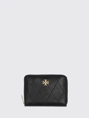 Tory Burch Charlie Small Leather Zip-around Wallet With Double T Logo Black