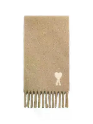 AMI Paris Alpaca Scarf With De Coeur - Neutrals