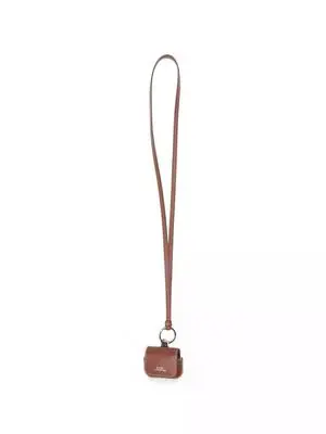 A.p.c. Logo-print Leather Airpods Pro Case Keyring - Brown