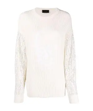 Philipp Plein Crystal-embellished Knitted Jumper - White