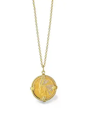 Verdura 18k Yellow Diamond Indian Head Coin Pendant Necklace - Gold