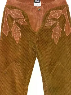 Dolce & Gabbana 2000s Leaf Appliqué Corduroy Flared Trousers