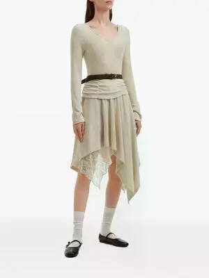 B+AB Midi Ribbed-knit Handkerchief-hem Dress