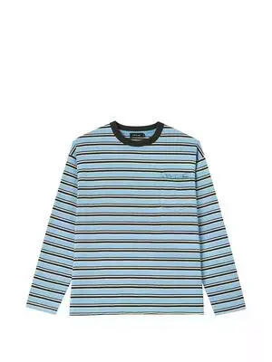 TOUT A COUP Striped Ruffled-pocket T-shirt - Blue