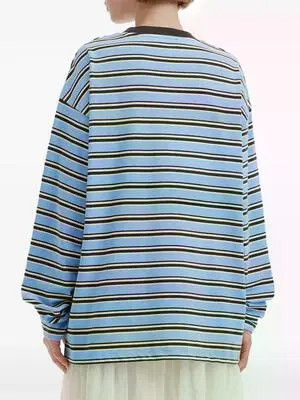 TOUT A COUP Striped Ruffled-pocket T-shirt