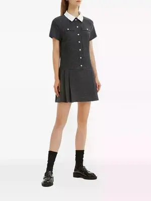 B+AB Mini Tweed-effect Pleated Dress - Blue