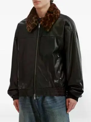 FIVE CM Leopard-print-collar Jacket - Black