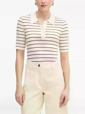 MOS MOSH Striped Ribbed Polo Shirt - Neutrals