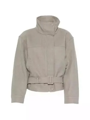 LA PISCINE Belted High-neck Bomber Jacket - Grey