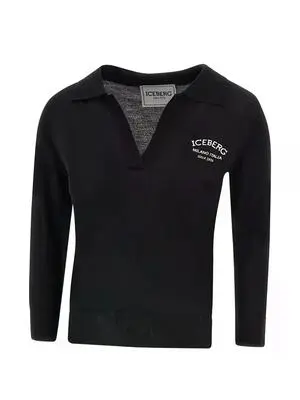 Iceberg Logo Embroidered V-neck Sweater