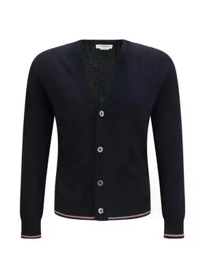 Thom Browne Rib-stitch V-neck Wool Cardigan