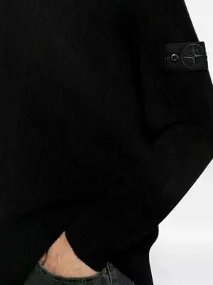 Stone Island Ribbed Logo Patch Sweater - Black
