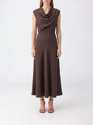 Brunello Cucinelli Draped Cowl Neck Midi Dress - Cocoa