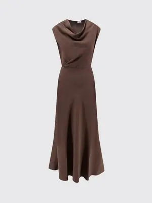 Brunello Cucinelli Draped Cowl Neck Midi Dress - Cocoa