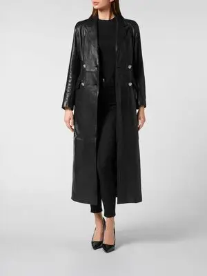 Philipp Plein Double Breasted Leather Coat
