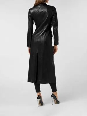 Philipp Plein Double Breasted Leather Coat