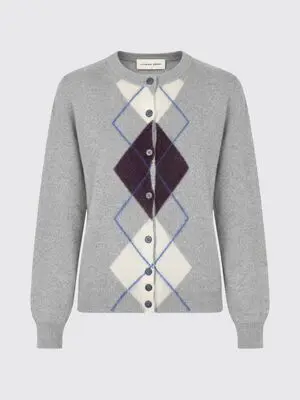 Liviana Conti Argyle Pattern Wool Blend Crewneck Cardigan - Grey