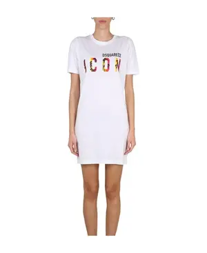 Dsquared2 Icon Sunset Crewneck T-shirt Dress - White
