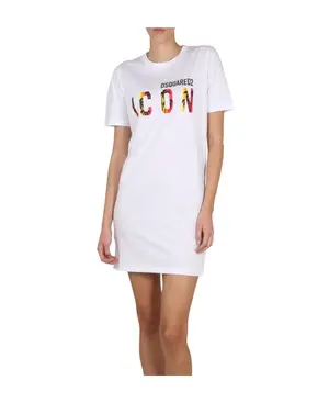 Dsquared2 Icon Sunset Crewneck T-shirt Dress - White