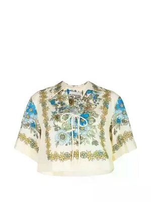 ALEMAIS Alemas Sophia Floral-print Linen Cropped Top