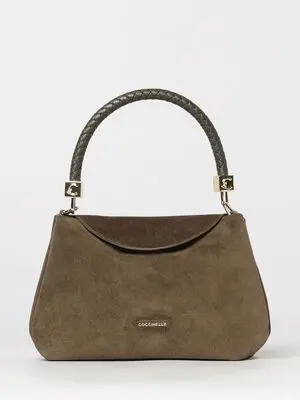 COCCINELLE Tiggy Leather And Suede Shoulder Bag With Woven Handle - Mud