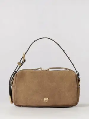 Pinko Suede Shoulder Bag With Studded Strap - Brown