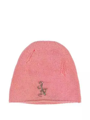 JUN/NAKAYAMA Distressed Logo Plaque Beanie - Pink