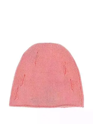 JUN/NAKAYAMA Distressed Logo Plaque Beanie - Pink