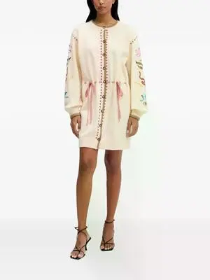 NEVER FULLY DRESSED Embroidered Drawstring Mini Dress