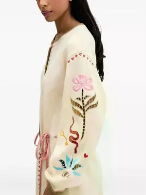 NEVER FULLY DRESSED Embroidered Drawstring Mini Dress