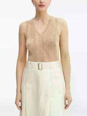 MOS MOSH Mmrelena Tani Ribbed-knit V-neck Top - Neutrals