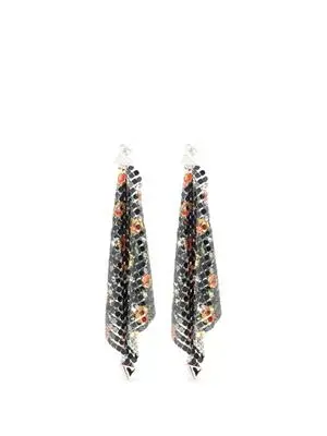 Rabanne Floral Print Chainmail Dangle Earrings - Black