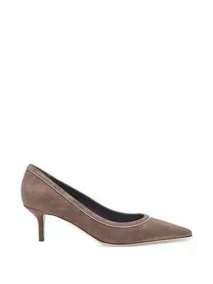 Peserico Suede Monili-trimmed Pointed-toe Pumps - Brown