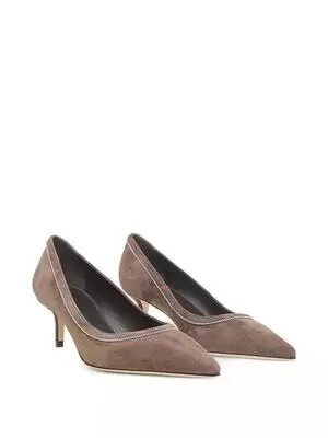 Peserico Suede Monili-trimmed Pointed-toe Pumps - Brown
