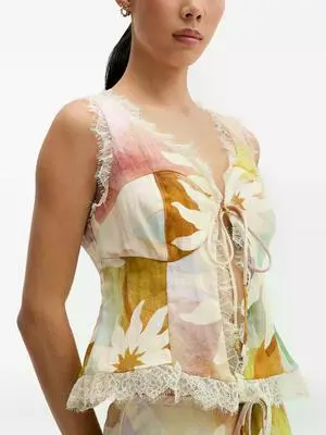 NEVER FULLY DRESSED Lace-trim Floral-print Top
