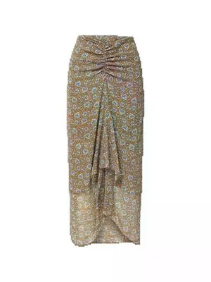 Veronica Beard Limani Floral-print Ruched Skirt