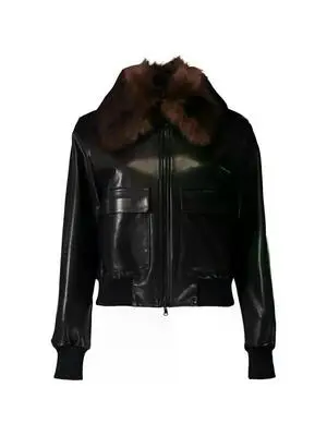SUSAN BENDER Shearling-collar Leather Jacket - Black