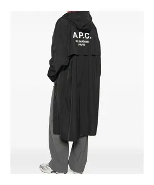 A.p.c. Long-sleeved Hooded Coat With Rear Logo Print