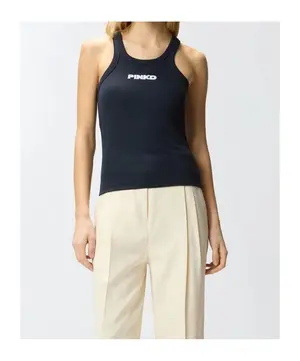 Pinko 3d Logo Ribbed Vest Top